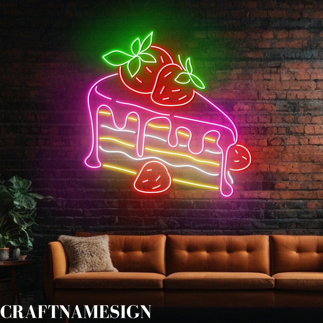 Dripping Strawberry Cake Neon Sign, Strawberry Cake Led Sign, Custom ...