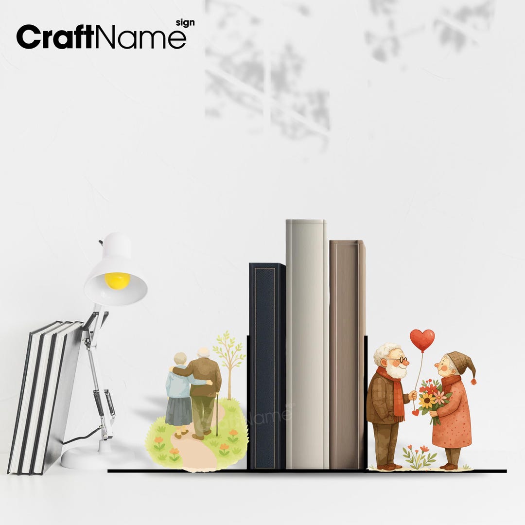 Old Couple Metal Book Stopper for Reading Nook and Bookshelf Display ...