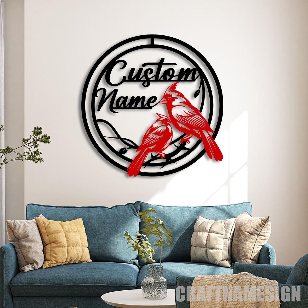 Personalized Cardinal Bird Couple Metal Wall Art Led Light, Custom ...