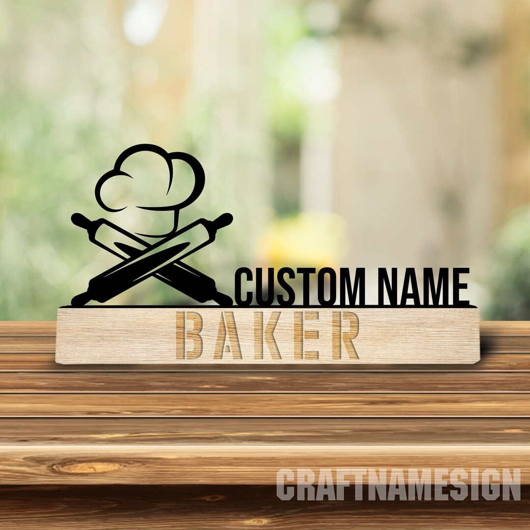 Custom Wooden Baker Desk Name Plate Chef Tools Metal - Etsy