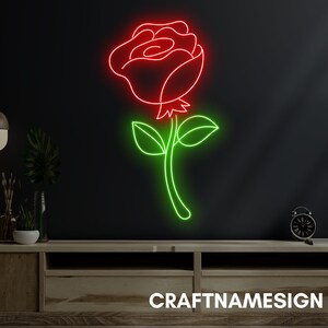 Red Rose Flower Neon Sign, Rose Flower Led Sign, Custom Neon Sign, Rose ...