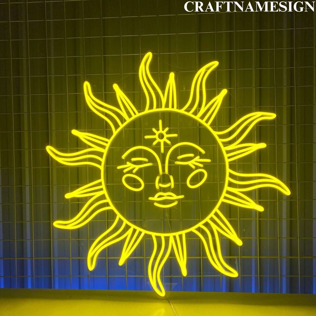 Abstract Sun Neon Sign, Sun Face Abstract Led Sign, Custom Neon Sign ...