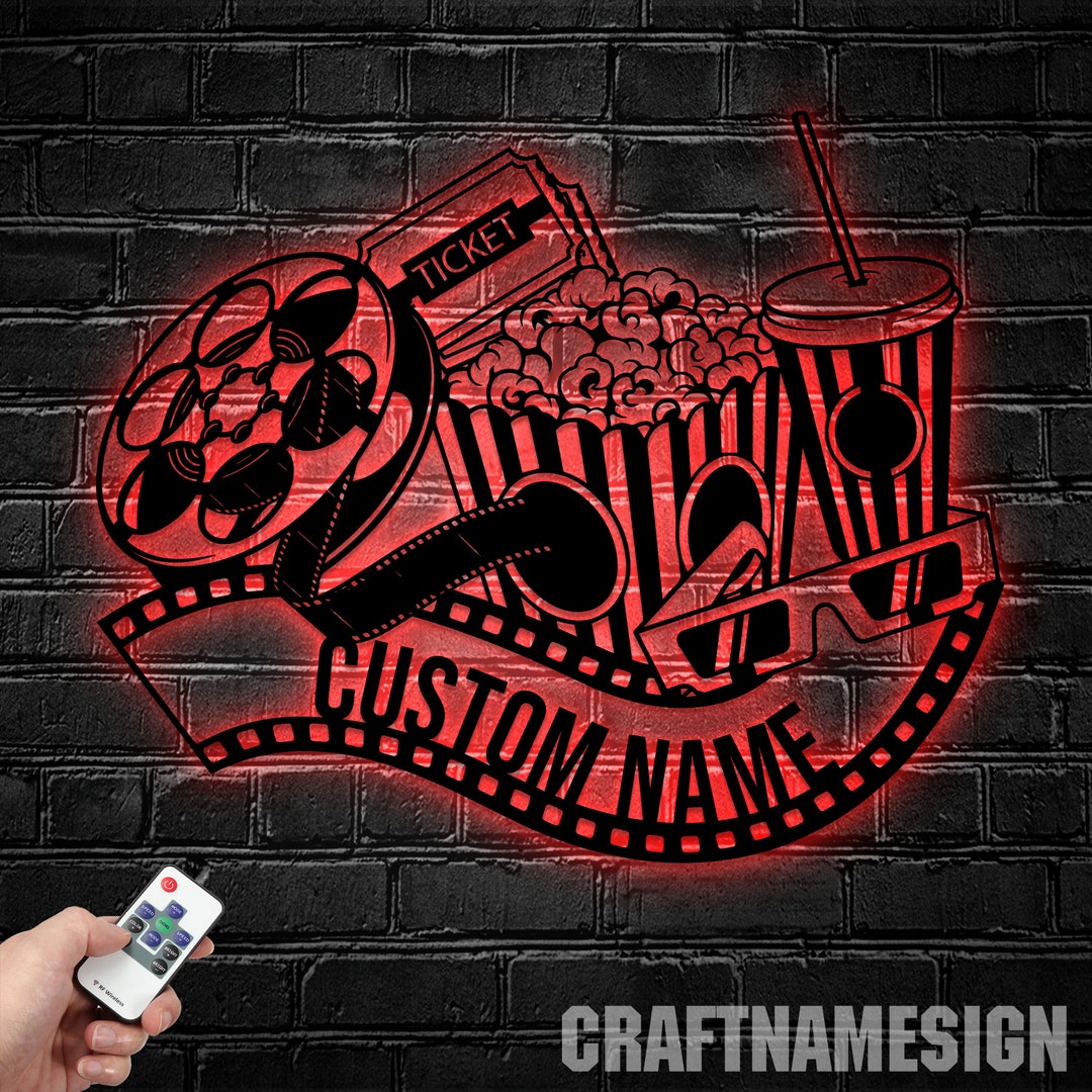 Custom Home Cinema Movie Metal Wall Art LED Light, Personalized Cinema ...