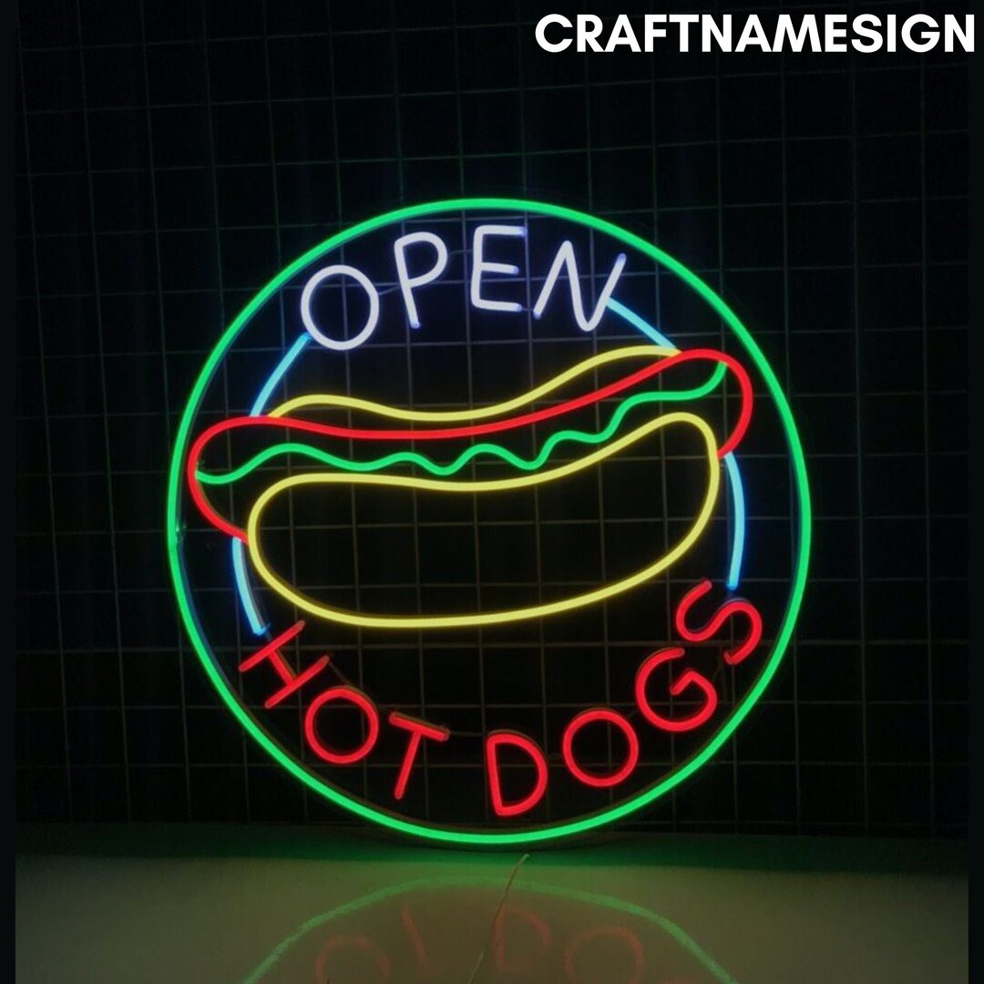 Open Hot Dog Neon Sign, Hot Dog Led Sign, Custom Neon Sign, Fast Food ...