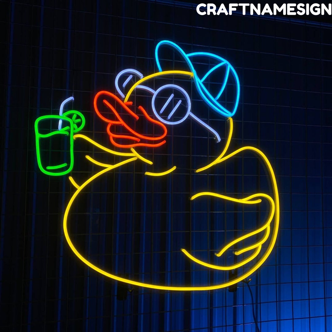 Cute Duck Summer Cocktail Neon Sign, Duck With Cocktail Neon Sign ...