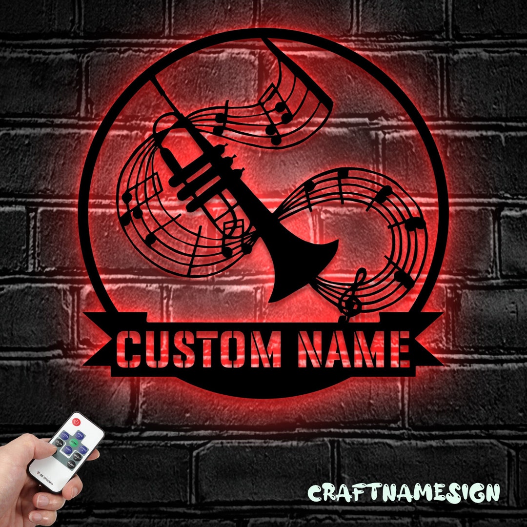 Custom Trumpet Musical Instrument Metal Wall Art LED Light ...