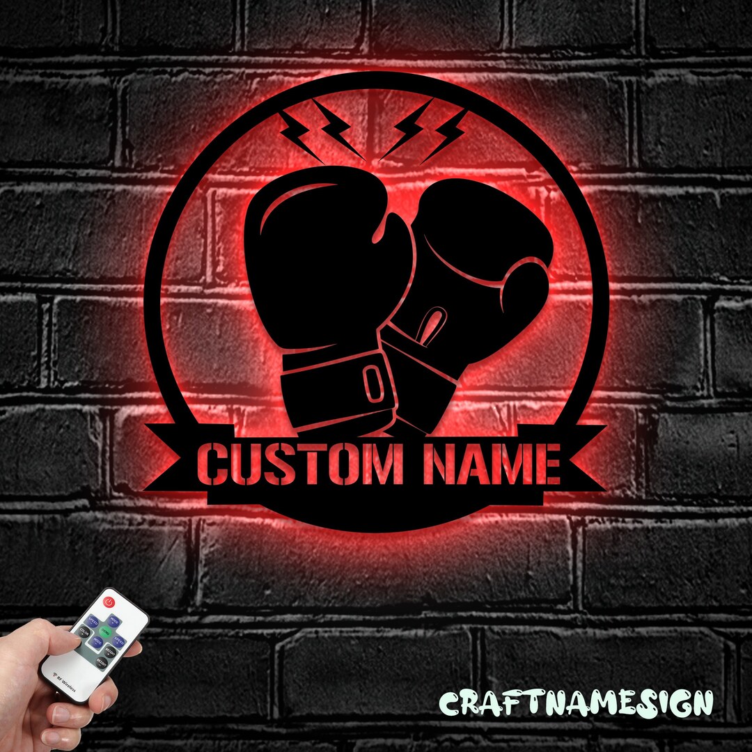 Custom Boxing Gloves Metal Wall Art With LED Light - Personalized King ...