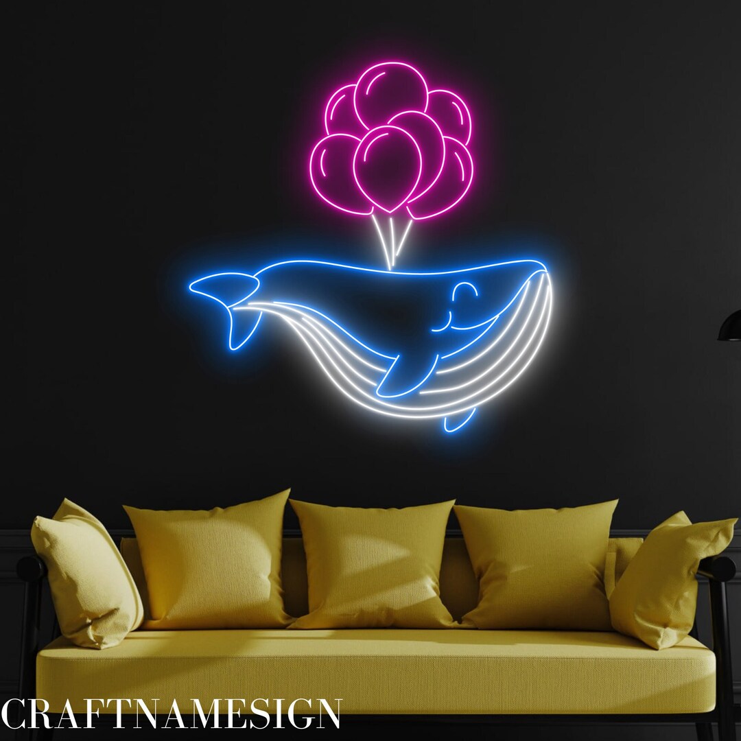Whale Balloon Neon Sign, Balloon Whale Led Sign, Custom Neon Sign ...