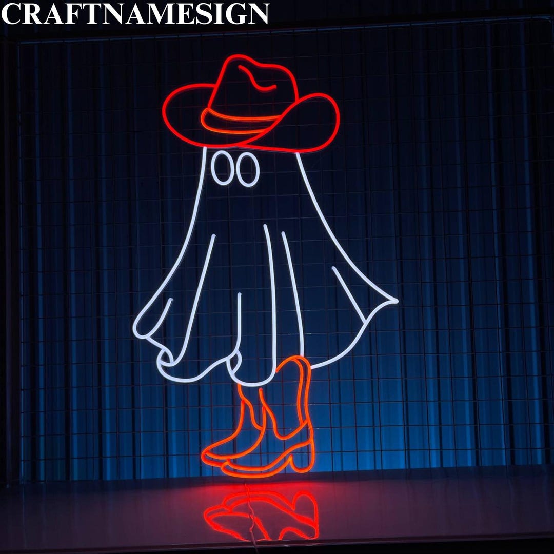 Ghost Cowboy Neon Sign, Spooky Cowboy Ghost Led Sign, Custom Neon Sign ...