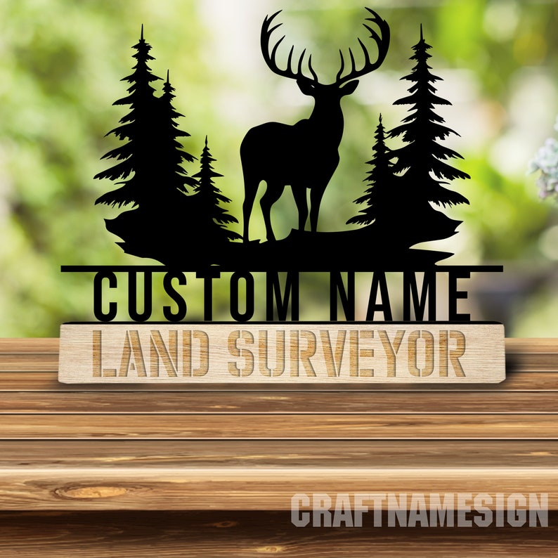 Custom Land Surveyor Desk Name Plate, Deer Hunter Metal Nameplate for ...