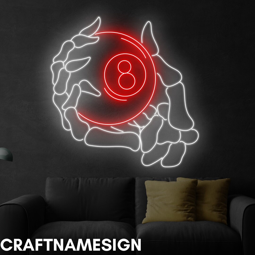 Skeleton's Hand Billiards Neon Sign, Fire Billiards Led Sign, Custom ...