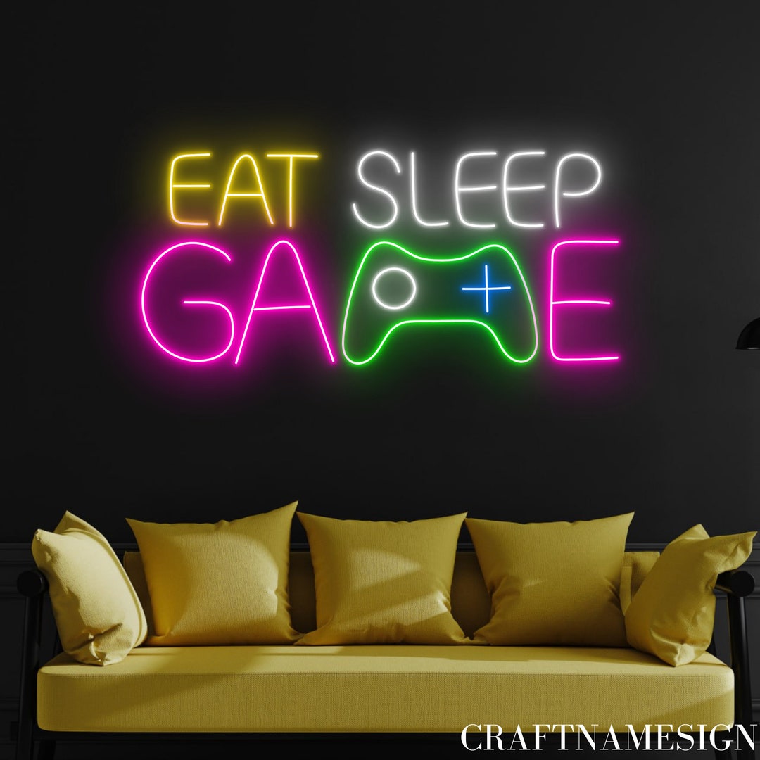 Eat Sleep Game Led Sign, Game Controller Neon Sign, Custom Neon Sign ...