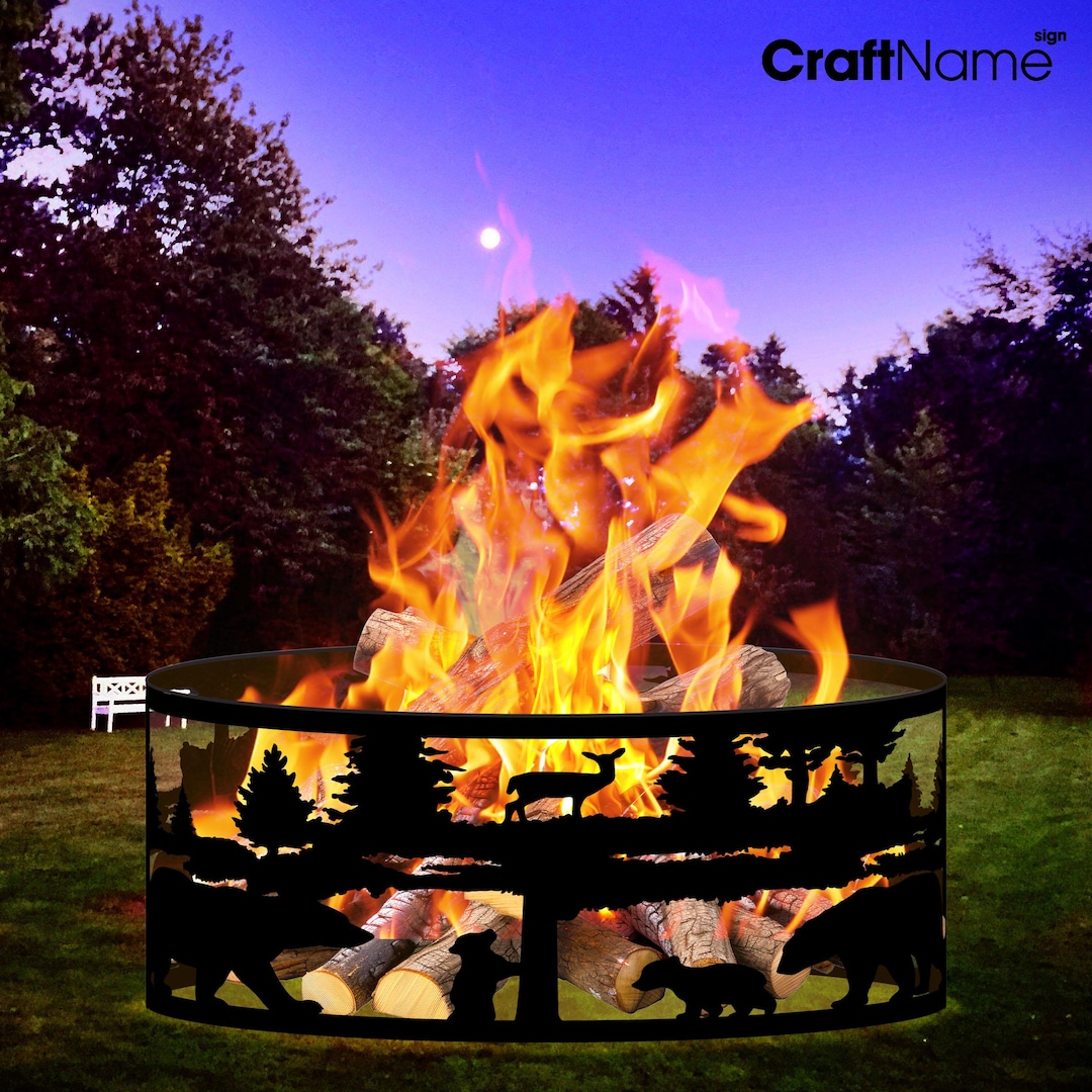 Custom Metal Fire Pit, Personalized Bear Family Design Fire Ring ...