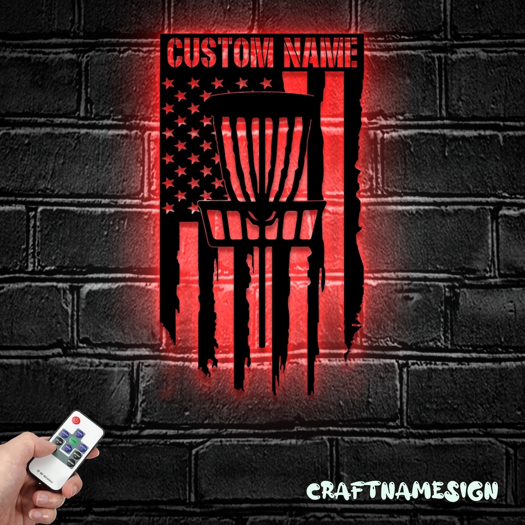 Custom US Disc Golf Player Metal Wall Art LED Light - Personalized Disc ...