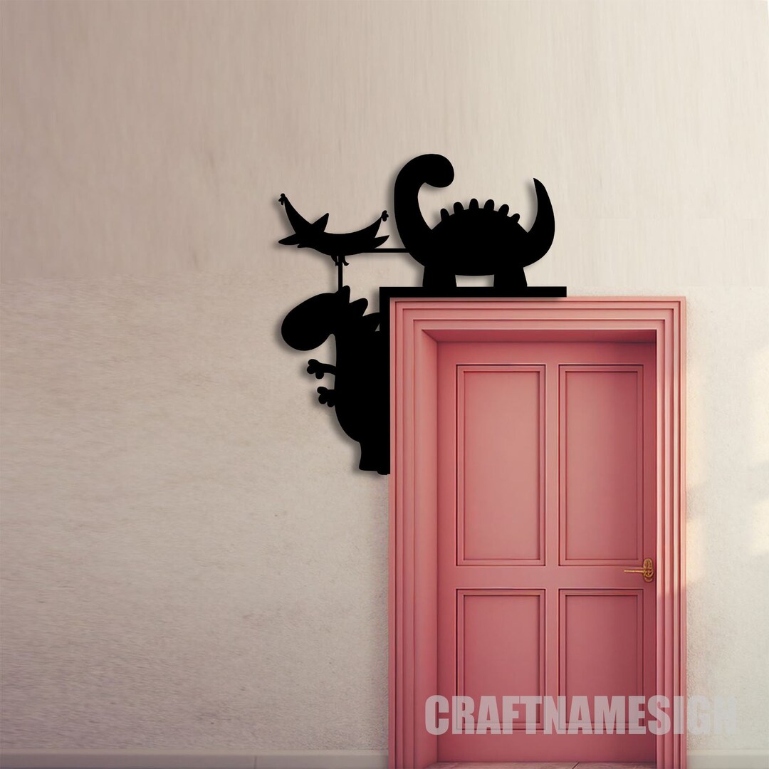 Dinosaur Door Corner Metal Wall Art, Dinosaur Door Topper, Dinosaur ...