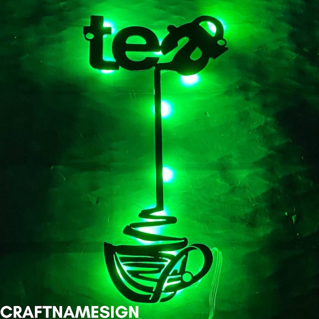 Tea Metal Sign, Tea Cup Led Sign, Personalized Tea Shop Metal Sign ...