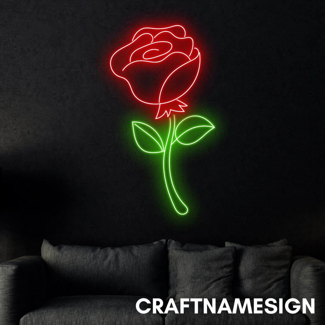 Red Rose Flower Neon Sign, Rose Flower Led Sign, Custom Neon Sign, Rose ...