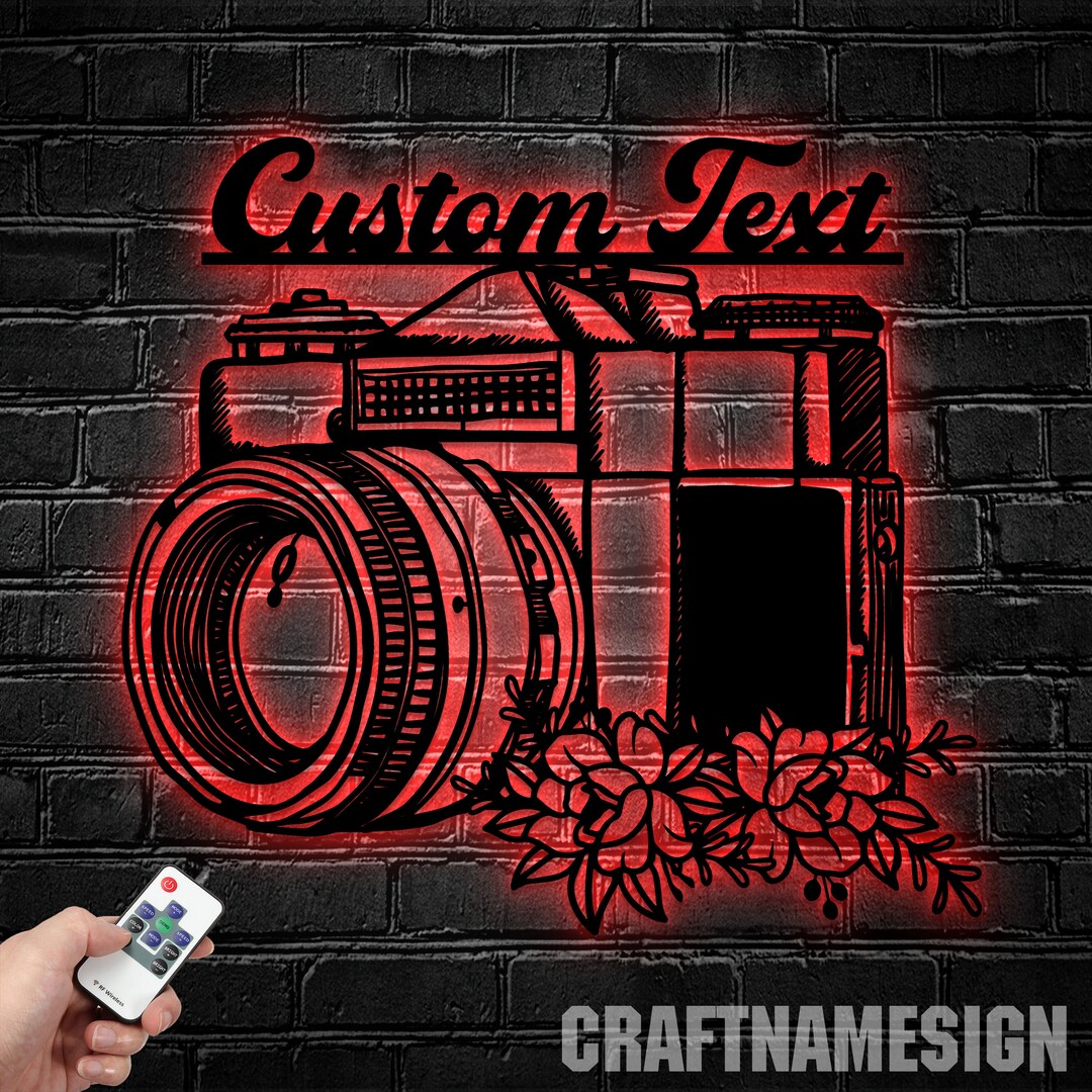 Custom Camera Photo Taking Metal Wall Art LED Light, Personalized ...