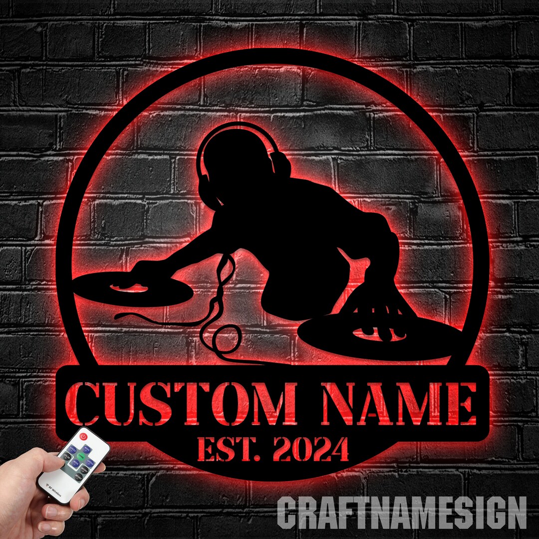 Custom DJ Disc Jockey Metal Wall Art With LED Light, Personalized Disc ...
