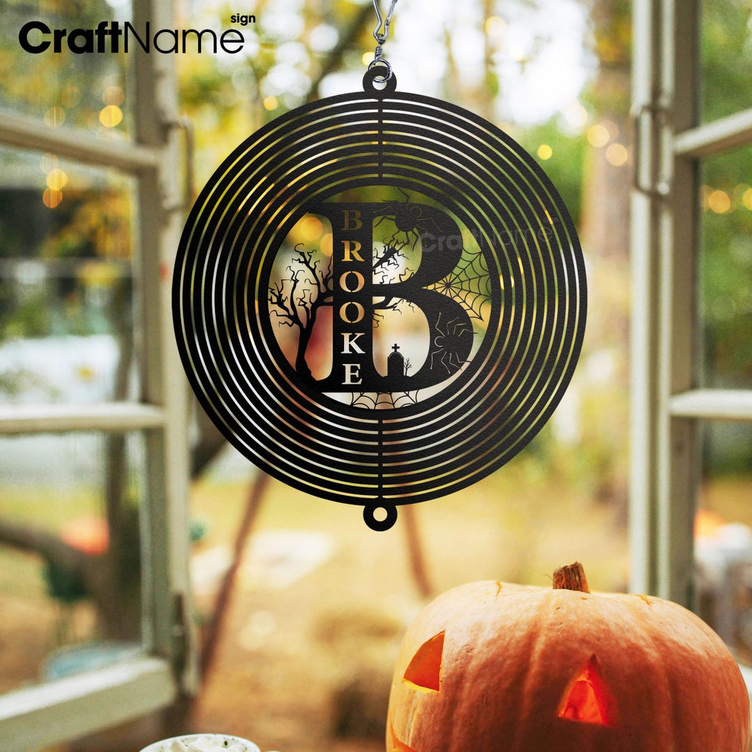 Halloween Alphabet Wind Spinner, Custom Initials Outdoor Metal Yard Art ...