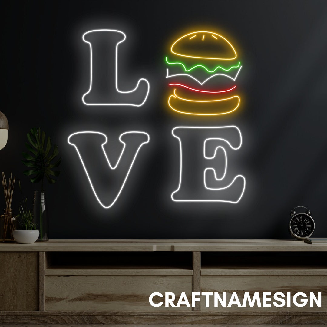 Love Hamburger Neon Sign, Burger Led Sign, Custom Neon Sign, Fast Food ...