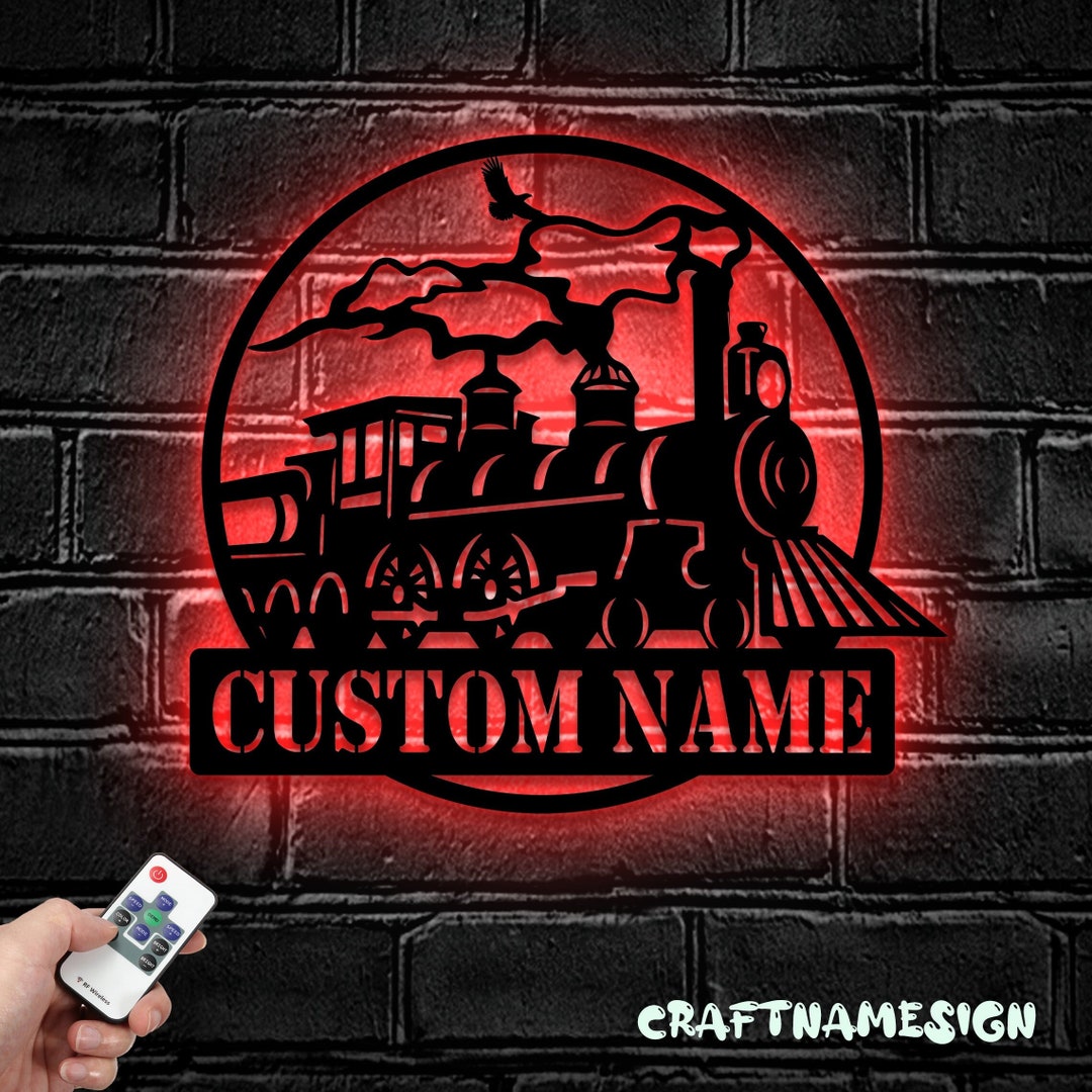 Custom Steam Engine Train Locomotive Metal Wall Art With LED Light ...