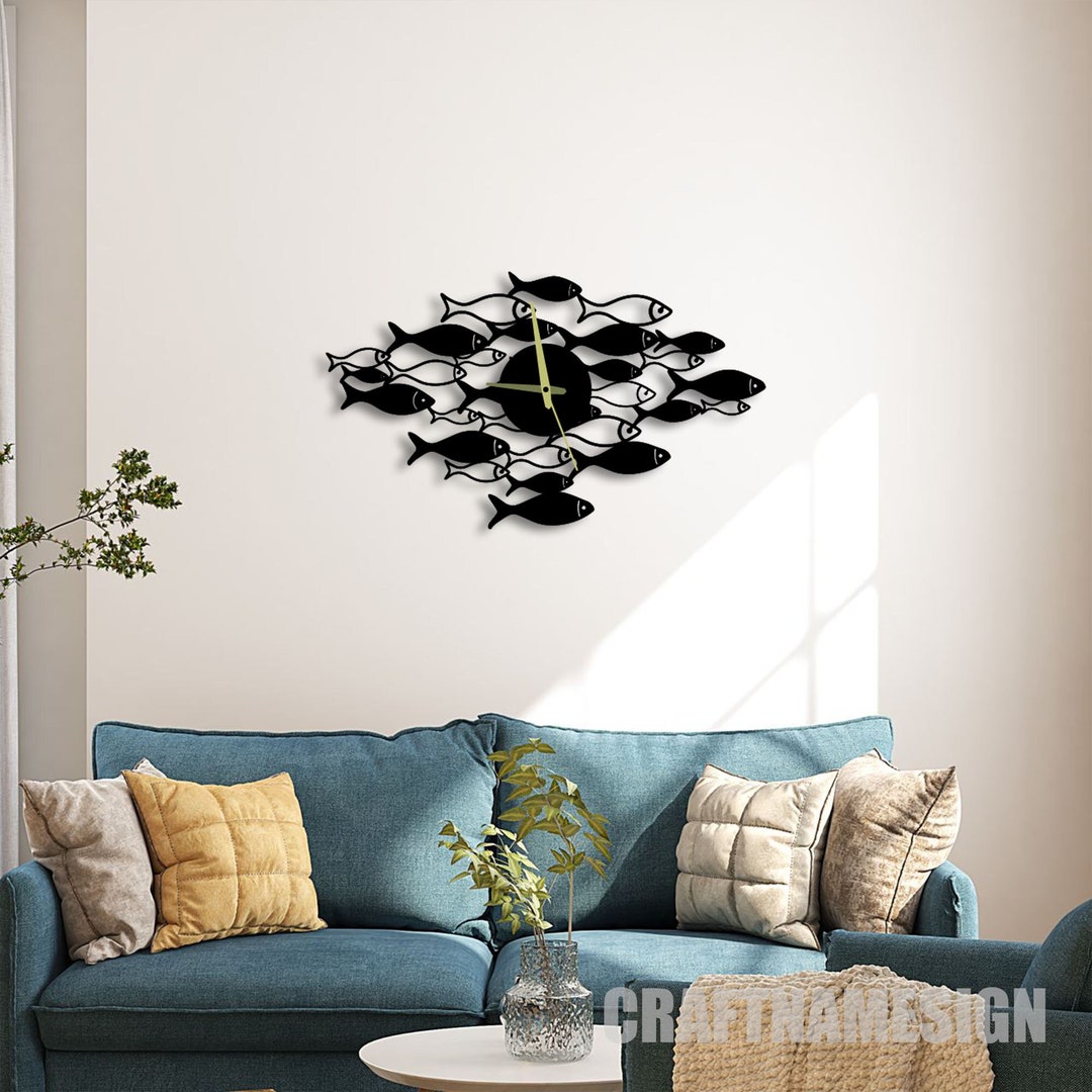 Fish Swarm Metal Wall Clock, Wall Clock Unique for Home Decor and Wall ...