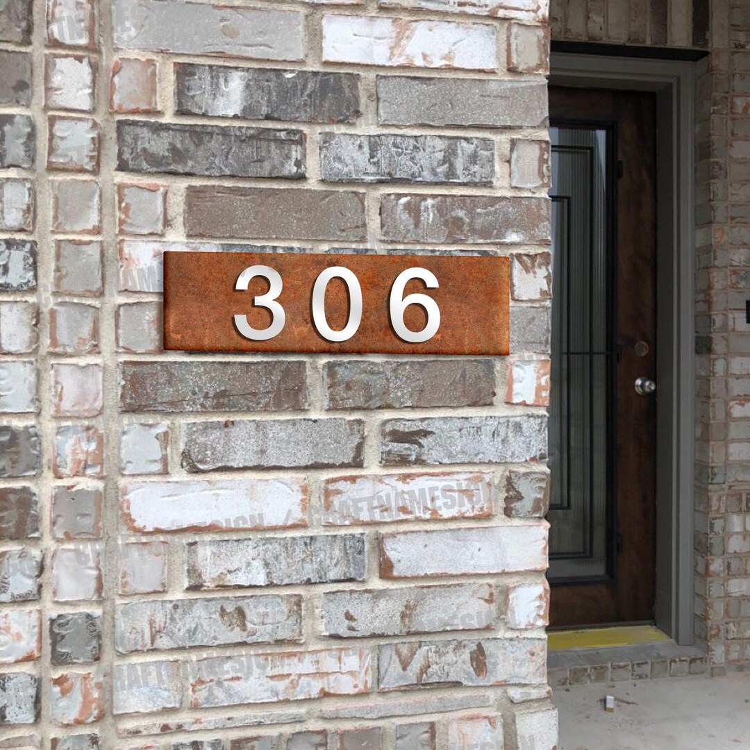 Custom Rustic Steel Horizontal House Number Sign, Gold/ Silver Mirror ...