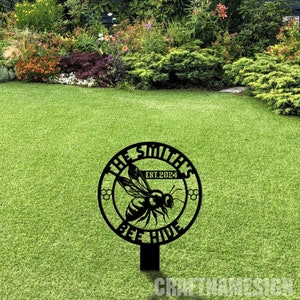 Personalized Bee Hive Metal Garden Sign With Stakes, Bee Hive Garden ...