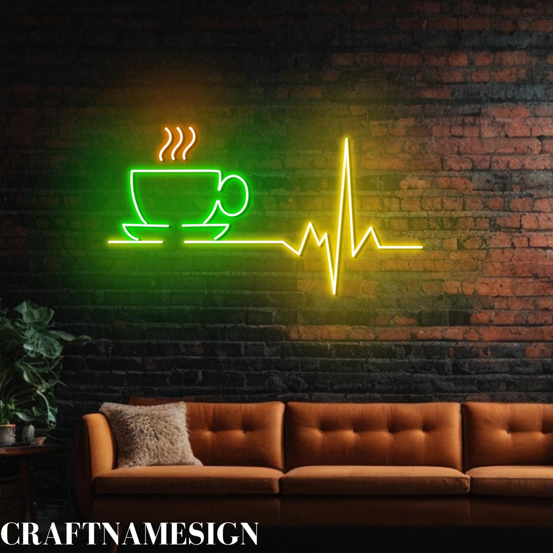 Coffee Heartbeat Neon Sign for Modern Coffee Shop Decor, Custom Neon ...