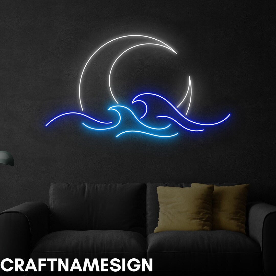 Moon Wave Ocean Neon Sign, Moon Wave Led Sign, Custom Neon Sign, Bar ...