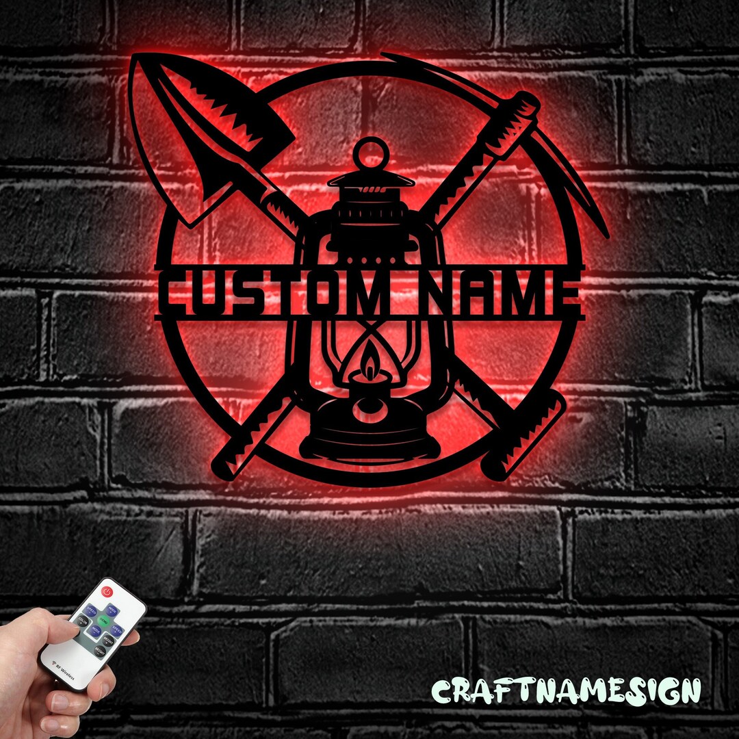 Custom Coal Mining Metal Wall Art Led Light Personalized Miner Name ...