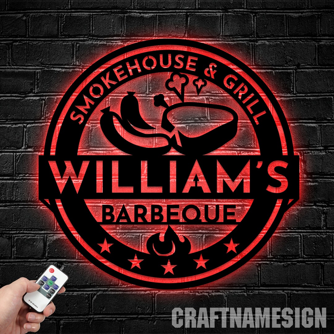 Custom Steak House BBQ Metal Sign, BBQ Grilling Restaurant Led Sign ...