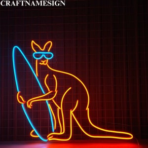 Cool Kangaroo With Surfboard Neon Sign, Kangaroo Surfing Led Sign ...