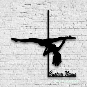 Custom Pole Dance Metal Wall Art LED Lights Personalized Girl Pole ...