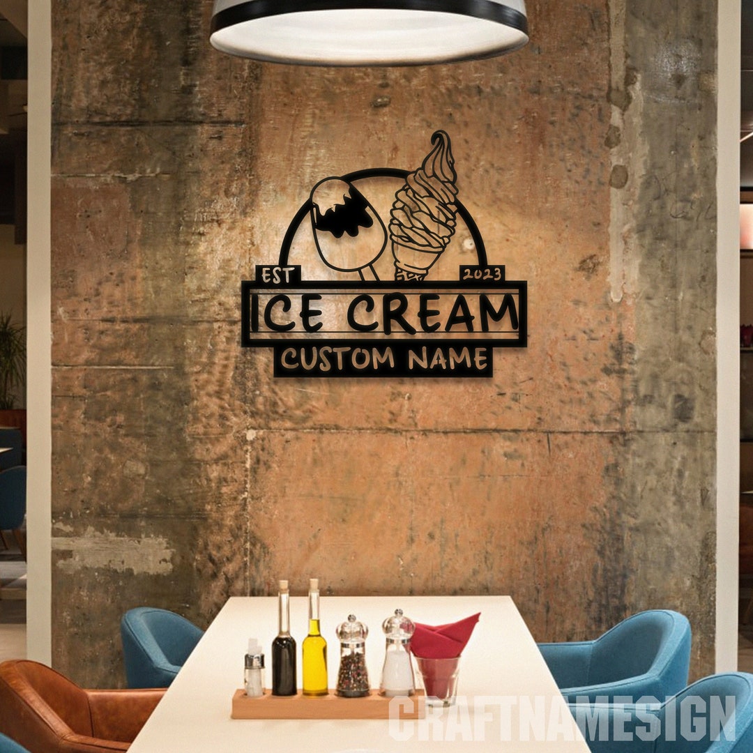 Personalized Ice Cream Shop Metal Wall Art With LED Lights - Etsy