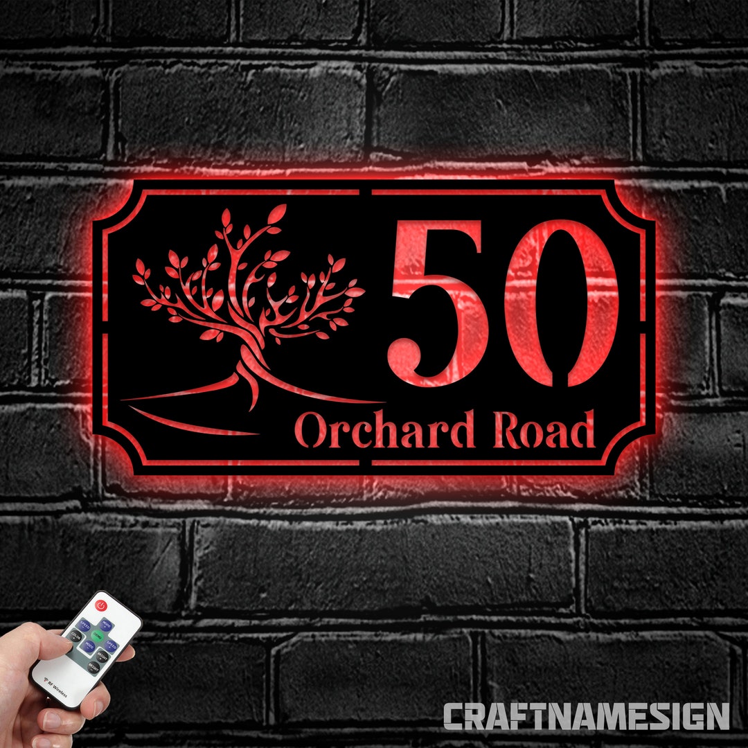 House Number Metal Wall Art LED Light Personalized Address Led Sign ...