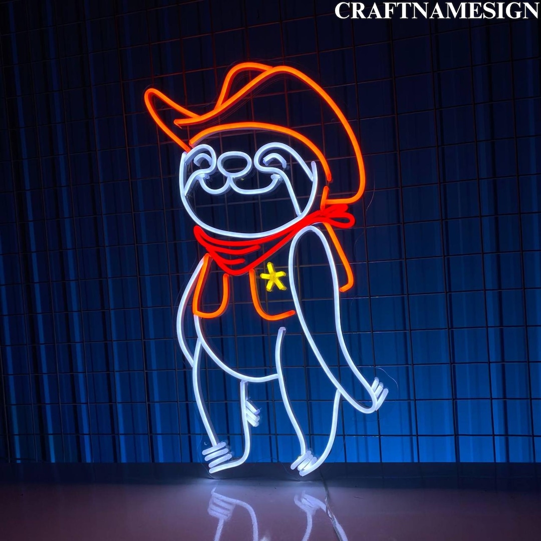 Cowboy Sloth Neon Sign, Cowboy Sloth Led Sign, Custom Neon Sign, Gift ...