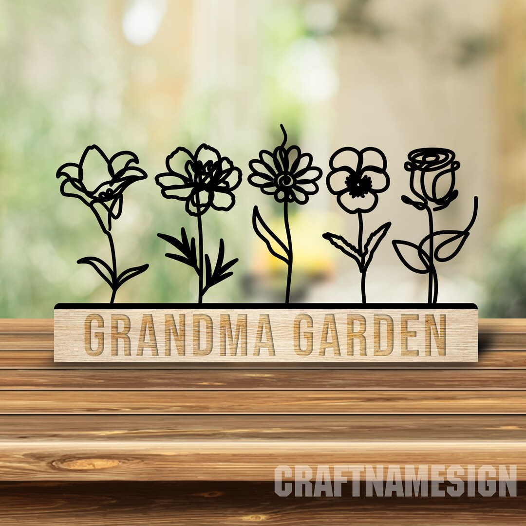 Custom Birth Flower Desk Name Plate, Birth Month Flower Metal Nameplate ...