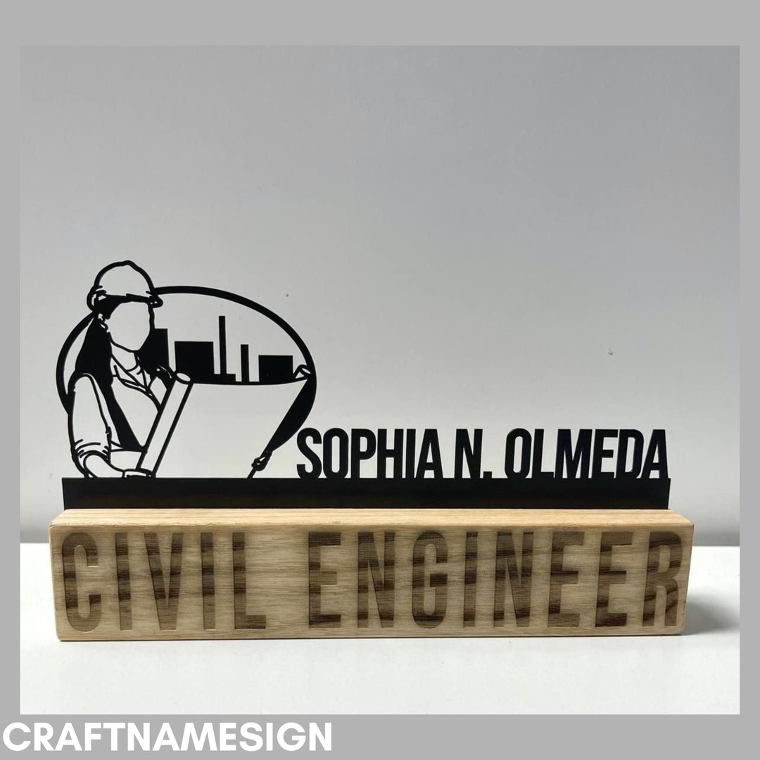 Custom Wooden Female Civil Engineer Desk Name Plate, Engineer Metal ...