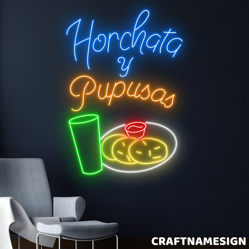 Horchata Y Pupusas Neon Sign, Salvadoran Pupusas Led Sign, Custom Neon ...