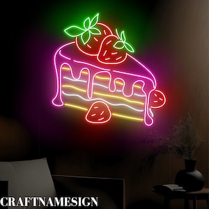 Dripping Strawberry Cake Neon Sign, Strawberry Cake Led Sign, Custom ...