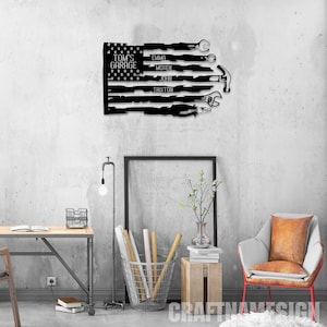 Personalized US Flag Garage Metal Wall Art LED Light, Custom Dad's ...