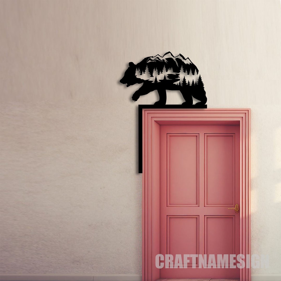 Wild Grizzly Bear Door Corner Metal Wall Art, Bear in Forest Door ...
