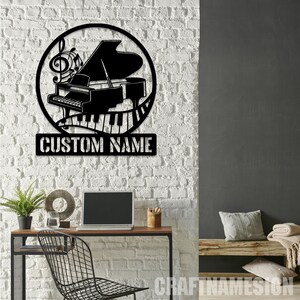Custom Piano Metal Wall Art LED Light - Personalized Name Sign Home ...