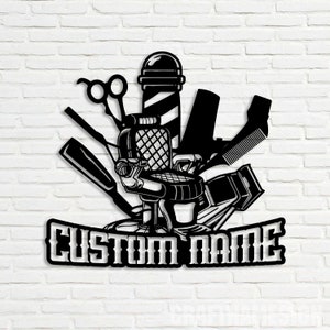 Custom Barber Shop Metal Wall Art With LED Light, Personalized Barber ...