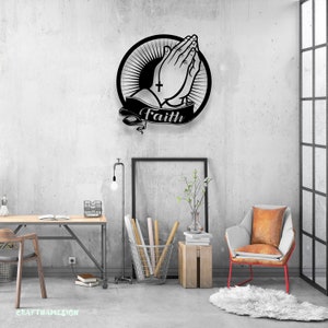 Religious Praying Hands Faith Metal Wall Art LED Light - Christ Sign ...