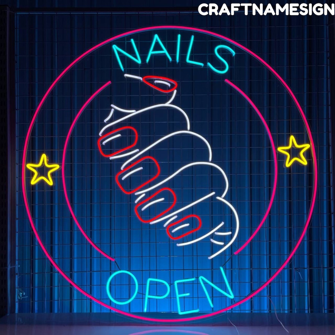 Nails Open Neon Sign, Open Nail Salon Led Sign, Custom Neon Sign, Nail ...