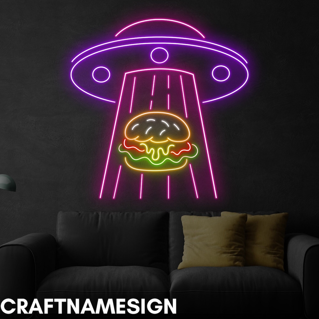 UFO Abduction Burger Neon Sign, Burger UFO Led Sign, Custom Neon Sign ...