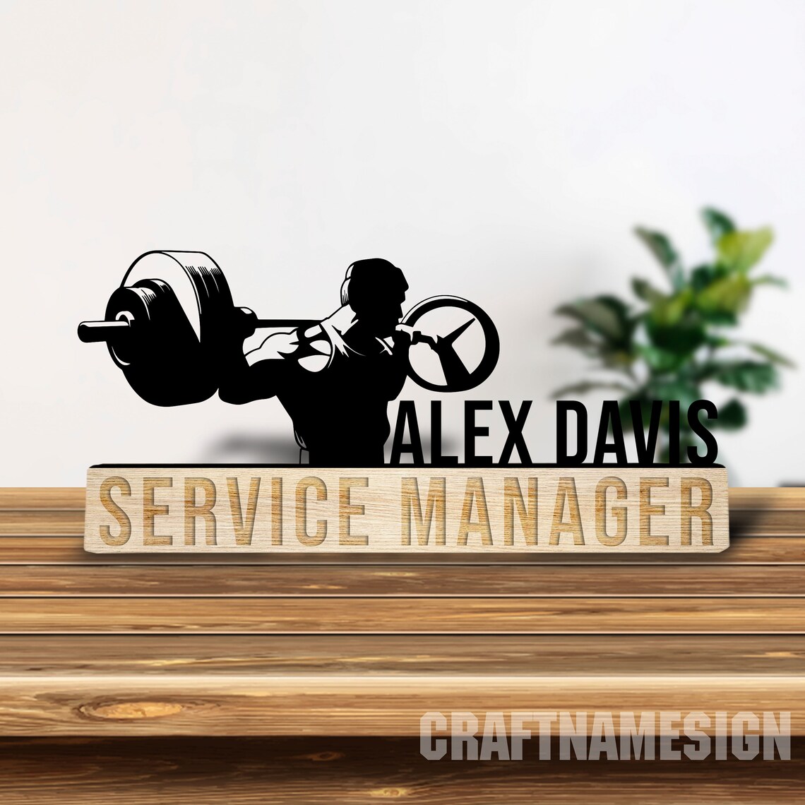 Custom Wooden Powerlifting Workout Desk Name Plate, Deadlift Barbell ...